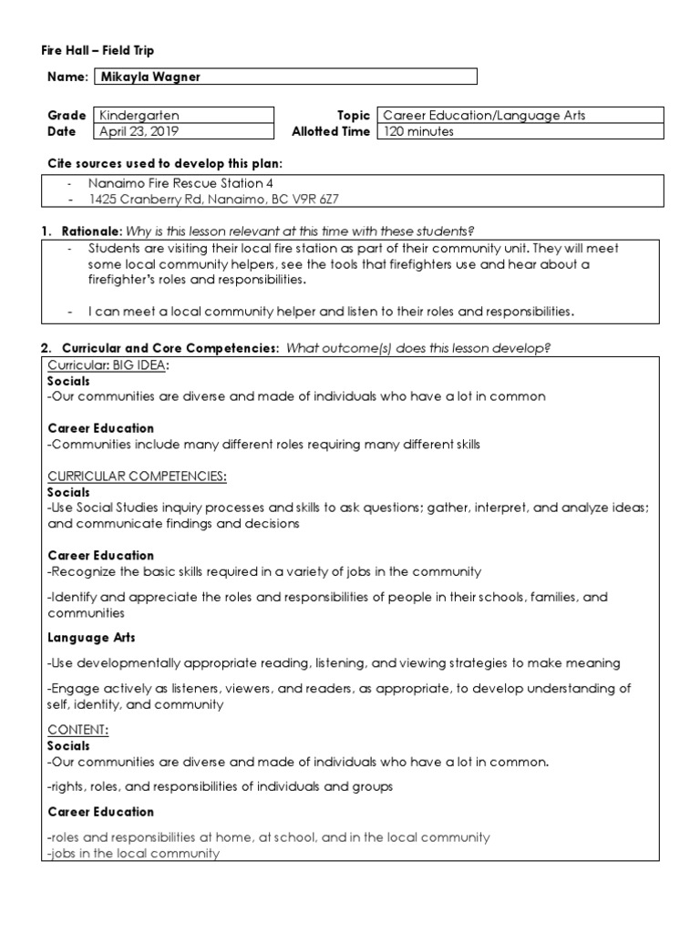 Fire Hall Feild Trip Lesson Plan | PDF | Firefighter | Curriculum
