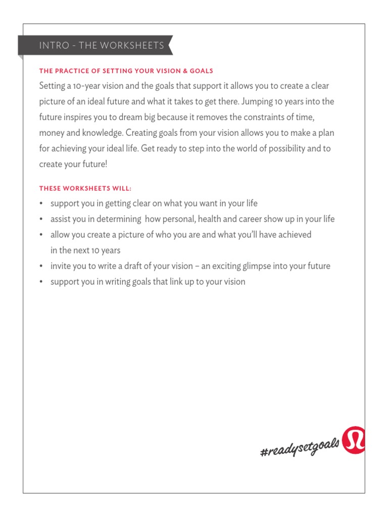 Vision and Goals Worksheets PDF | PDF | Psychological Concepts | Cognition