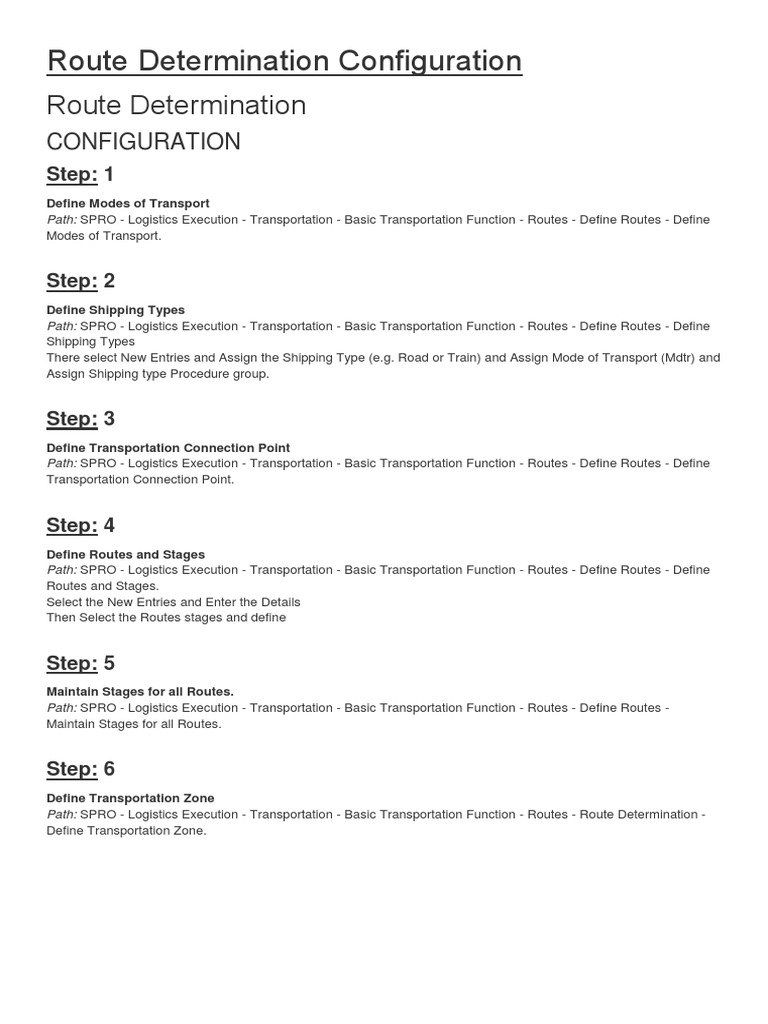 SAP SD Route Determination Configuration | PDF | Logistics | Transport