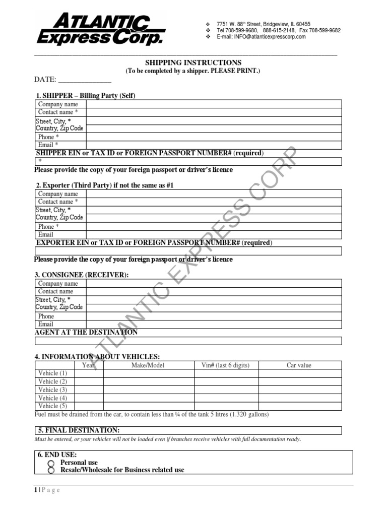 Atlantic Express Shipping Instructions 2018 | PDF | Cargo | Insurance