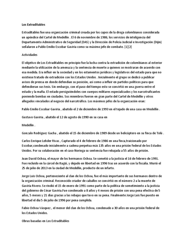 Los Extraditables | PDF | Comercio ilegal de drogas | Colombia