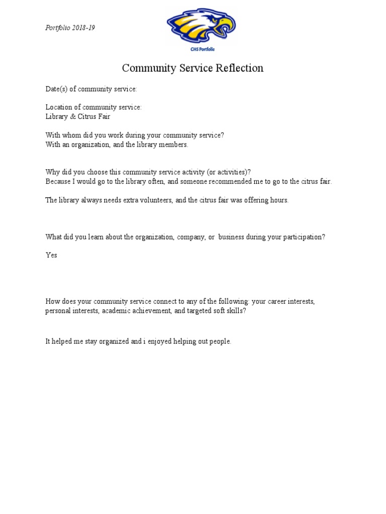 Community Service Reflection | PDF