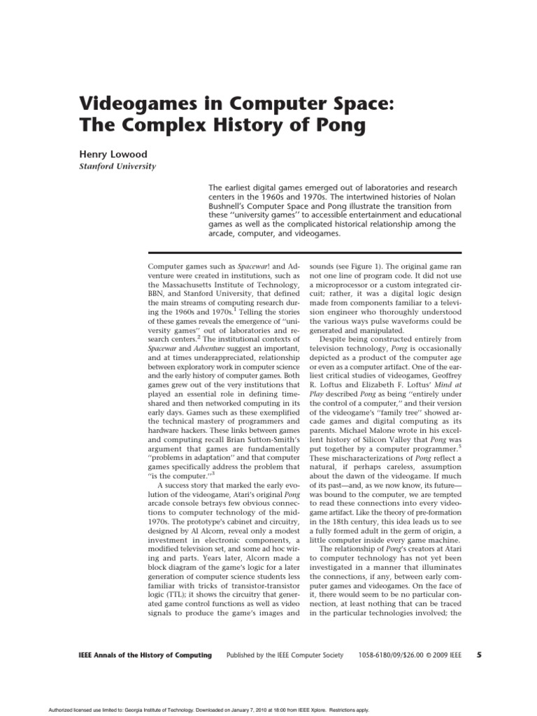 Complex History of Pong | PDF | Video Games | Computing