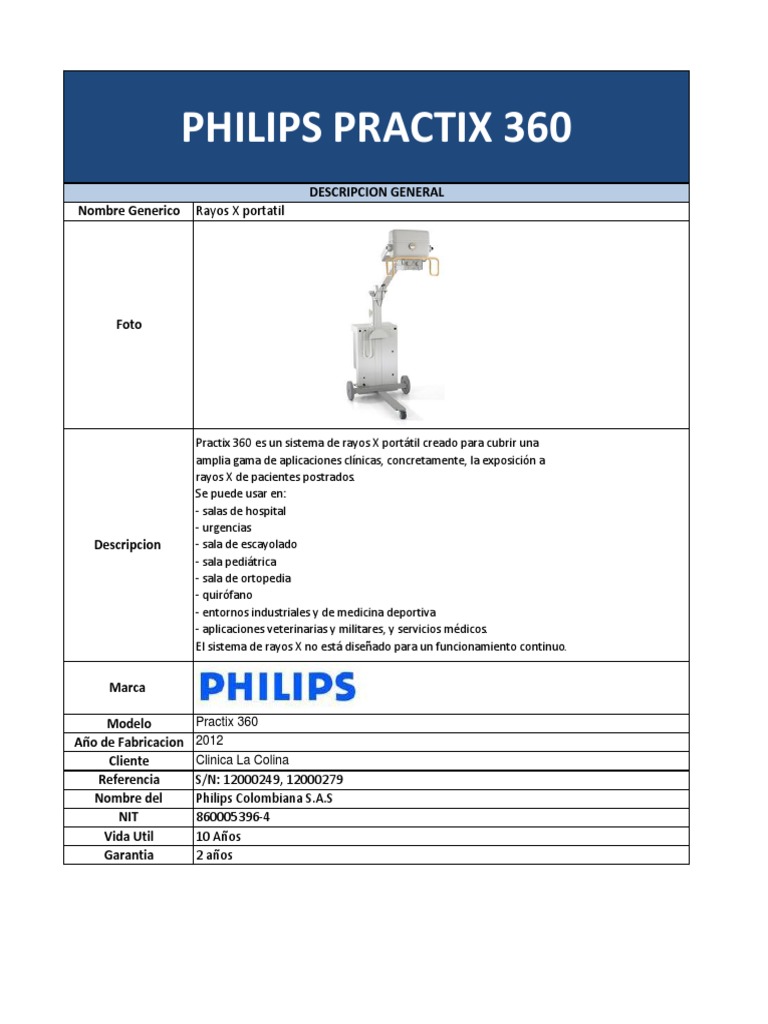 Sistema de rayos X portátil Philips Practix 360: Descripción general ...