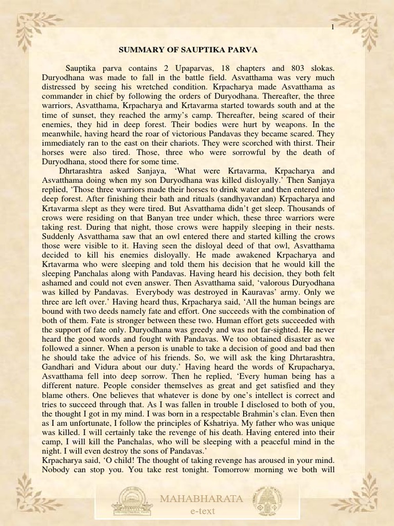 MB Summary English-10 | PDF | Vaishnava Texts | Mahabharata