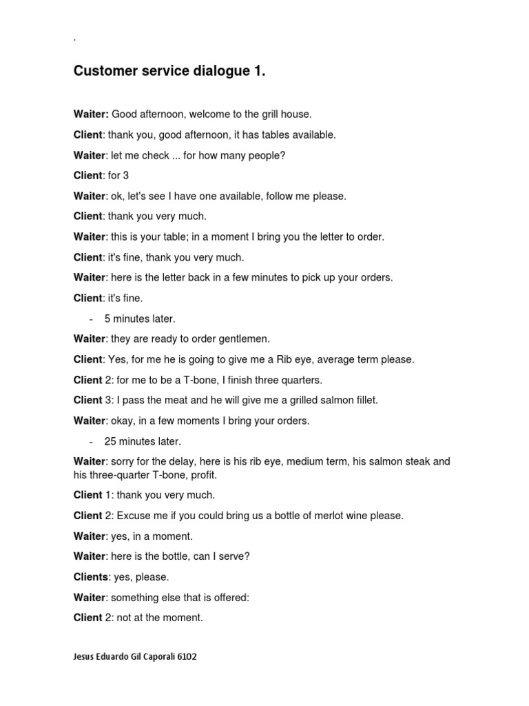 Customer Service Dialogue 1.: - 5 Minutes Later | PDF | Waiting Staff ...