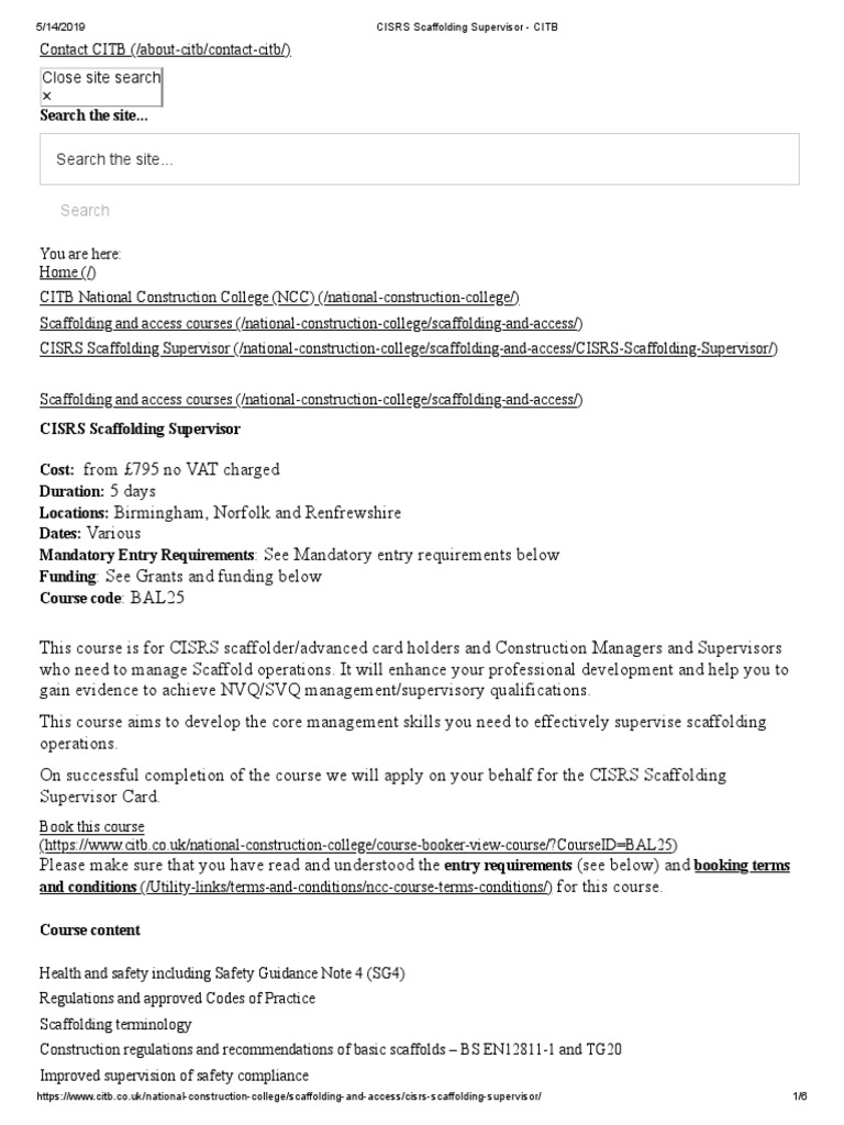 Cisrs Scaffolding Supervisor Citb Pdf Business