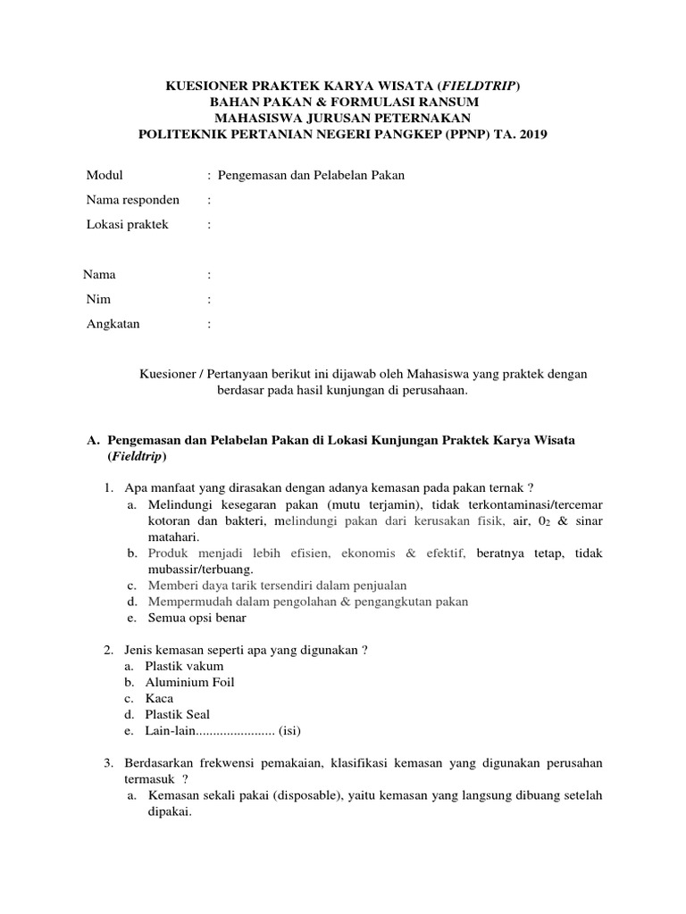 Kuesioner Kemasan dan Label Pakan Ternak | PDF | Kesehatan Holistik ...