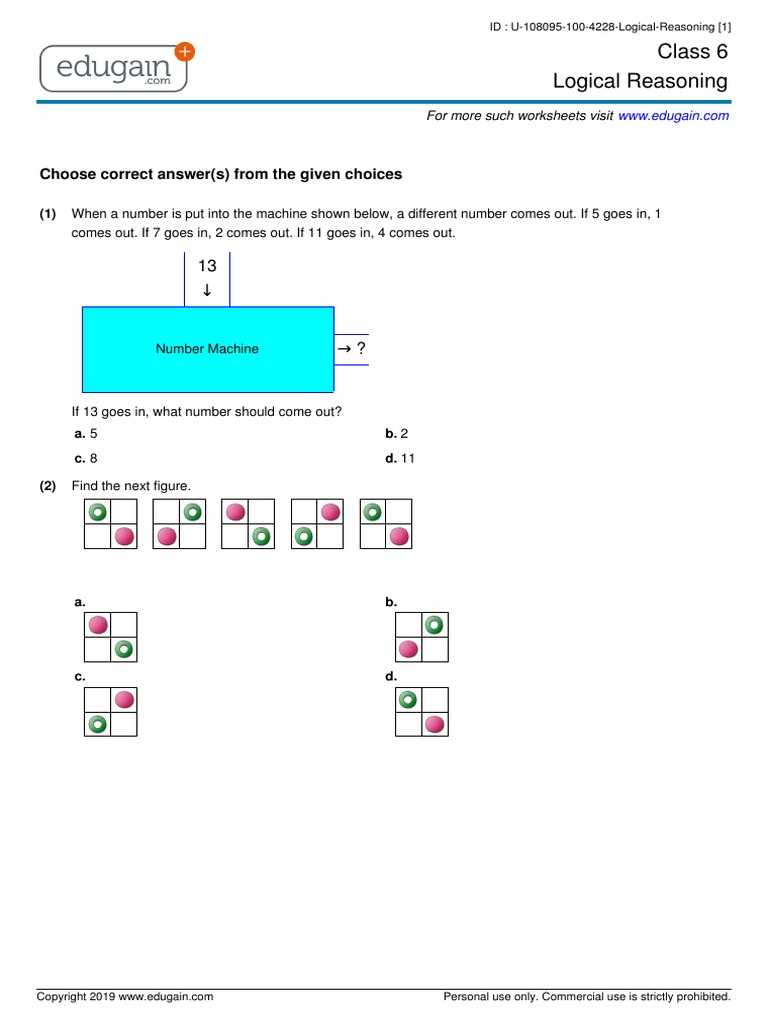 Class 6 Logical Reasoning: Choose Correct Answer(s) From The Given ...