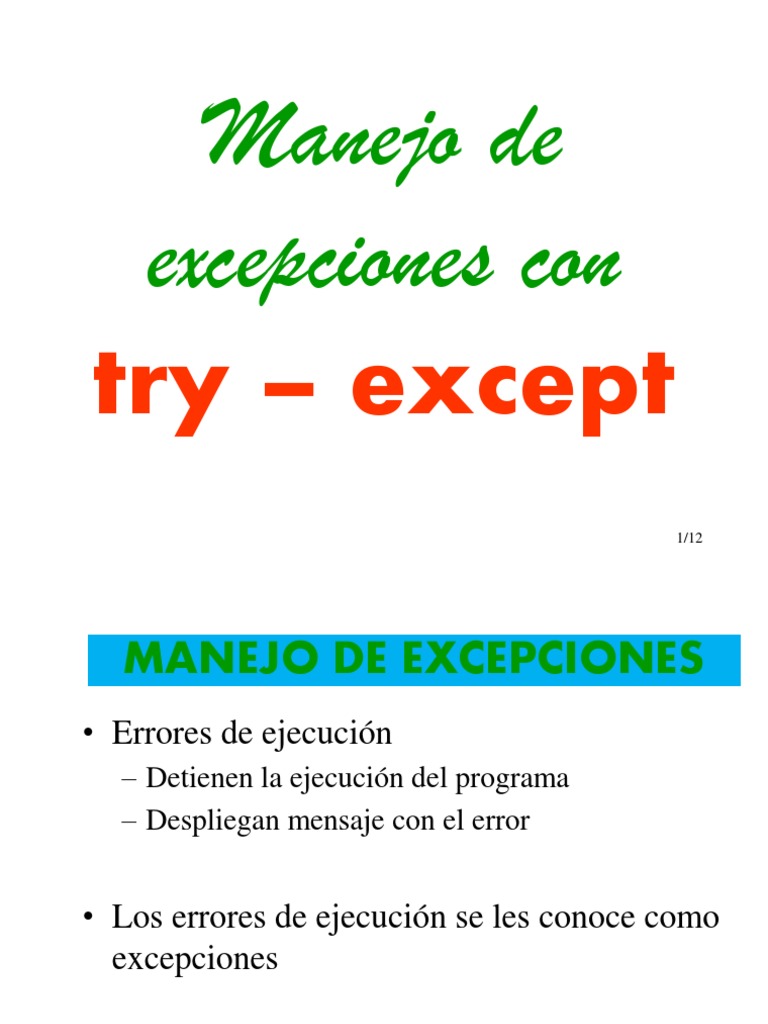 Manejo De Excepciones Try Except Python Pdf Áreas De Informática Informática 