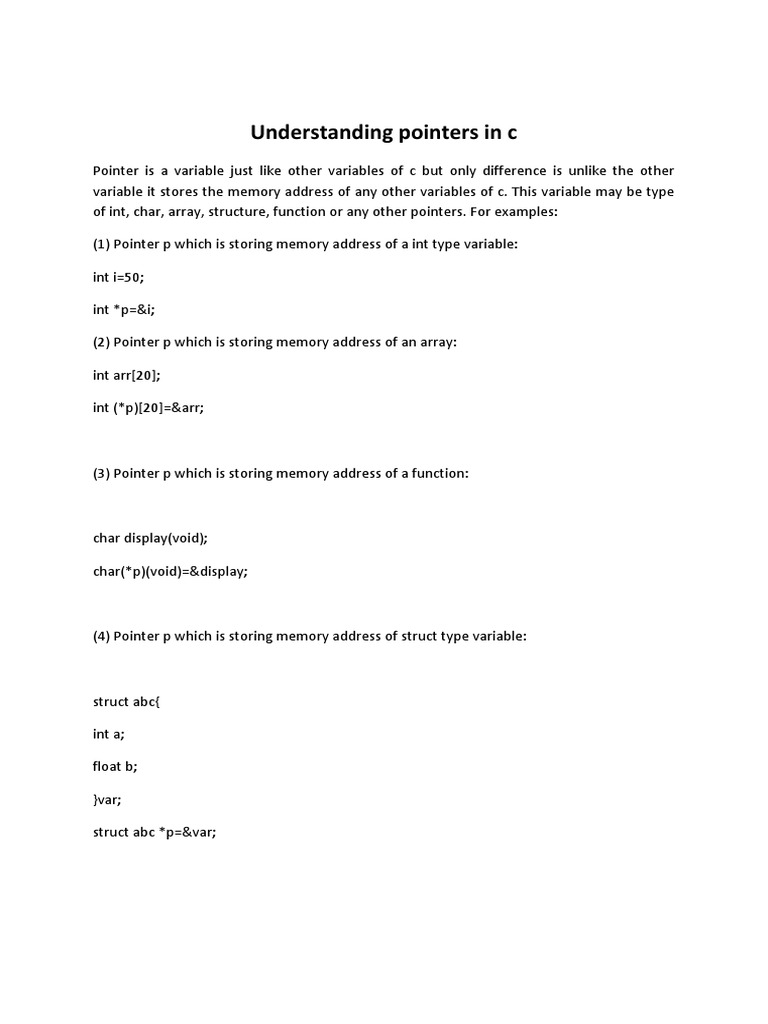 Understanding Pointers in C Very Important | PDF | Pointer (Computer Programming) | C ...