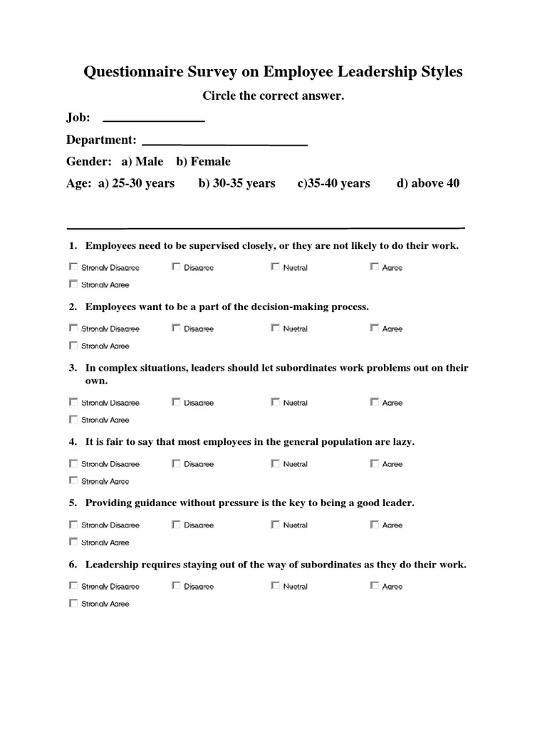 Questionnaire Survey On Leadership Styles | PDF