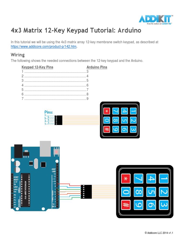 4x3 Matrix 12-Key Keypad Tutorial: Arduino: Wiring | PDF | Arduino ...