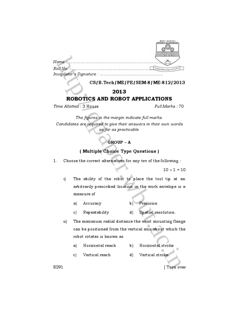 Robotics Exam ME-812 Overview | PDF | Valve | Actuator