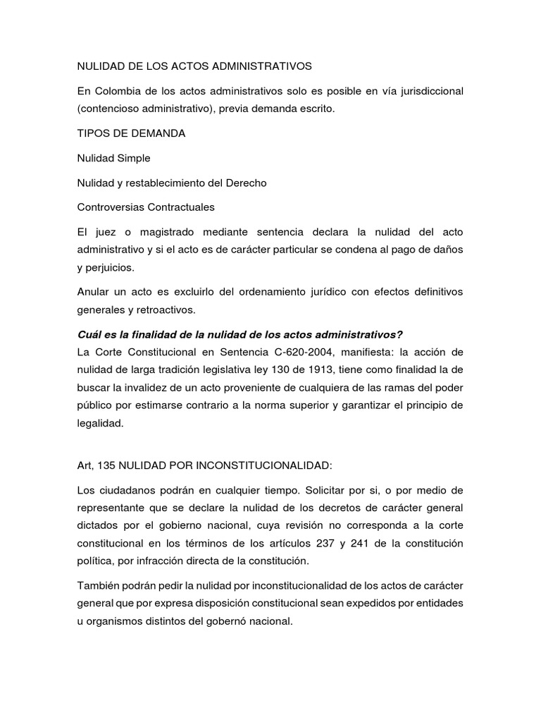 Nulidad de Los Actos Administrativos | PDF | Nulo (ley) | Constitución