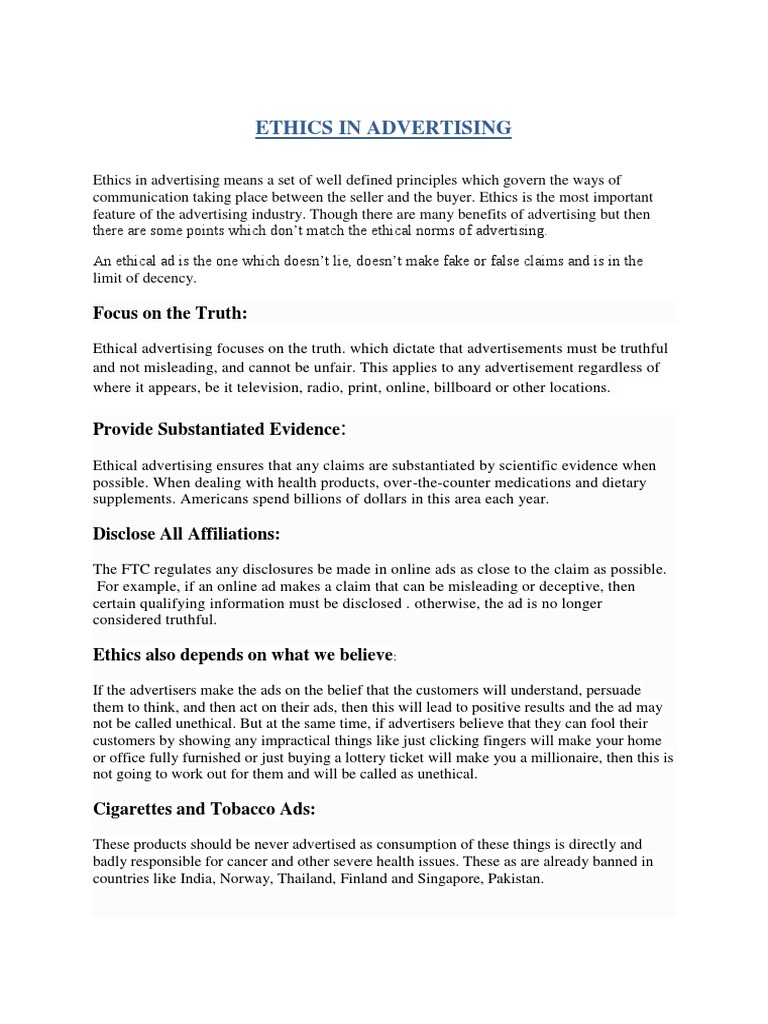 Ethics in Advertising: Focus On The Truth | PDF | Advertising | Marketing