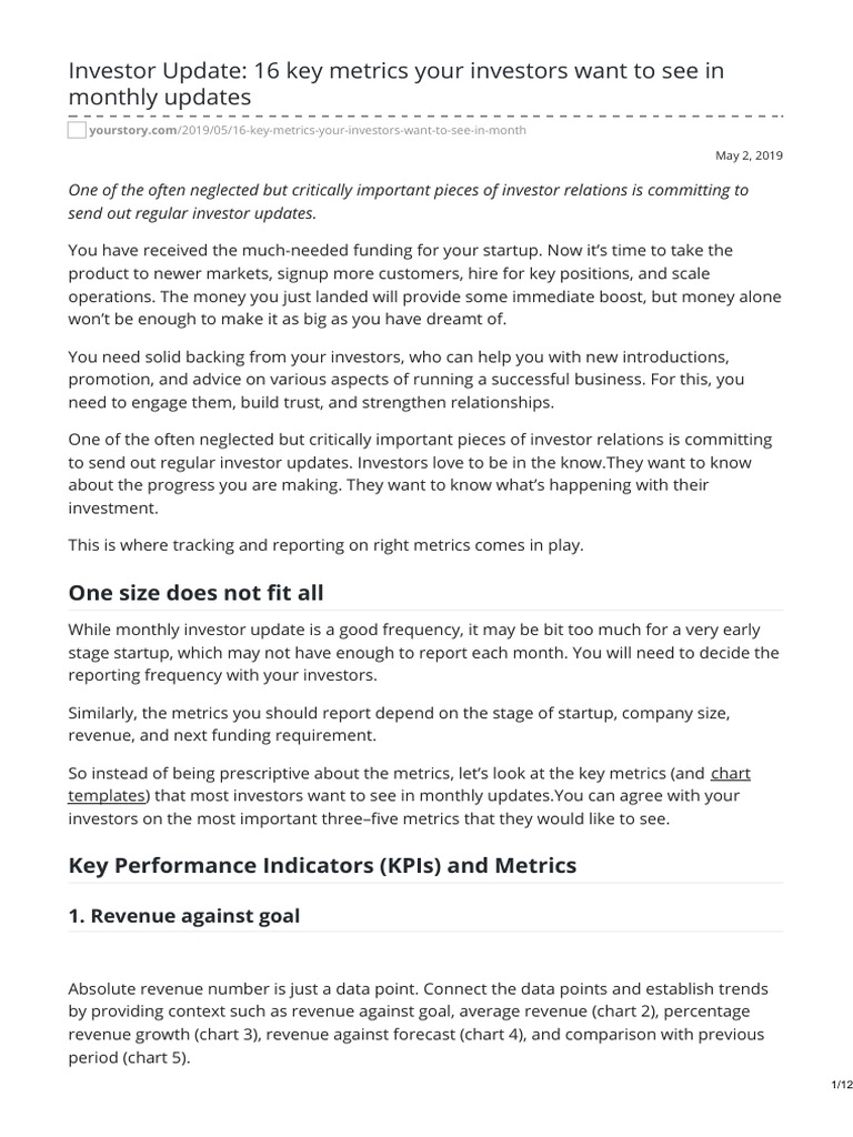 Investor Update 16 Key Metrics Your Investors Want To See in Monthly ...