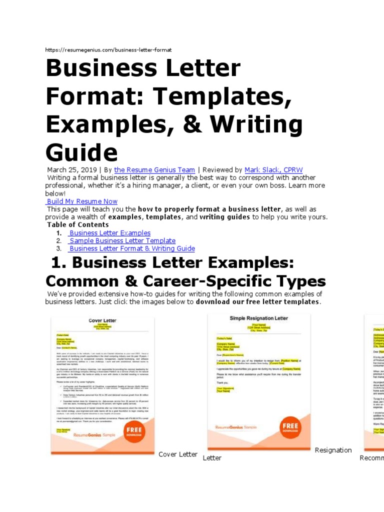 Sample Business Letter Format
