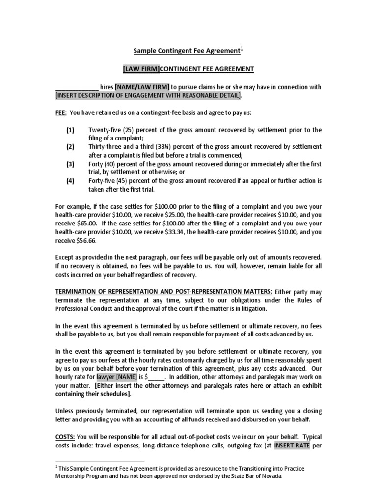 Sample Contingent Fee Agreement (Law Firm) Contingent Fee Agreement ...