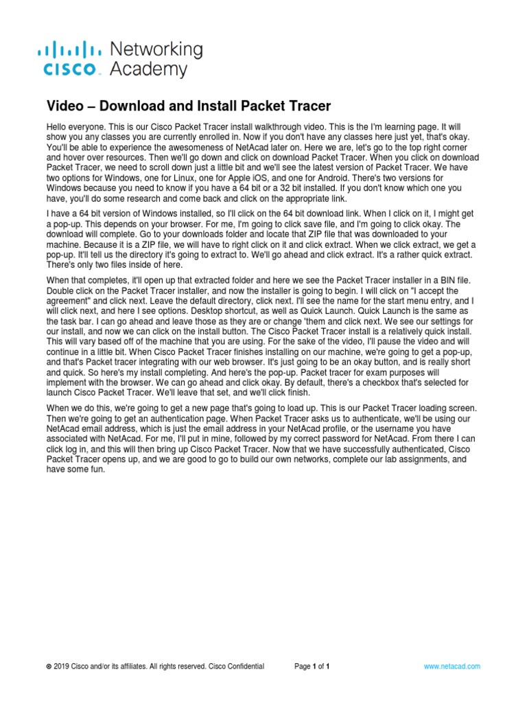1.1.2.1 Video - Download and Install Packet Tracer | PDF | Computing Platforms | Operating ...