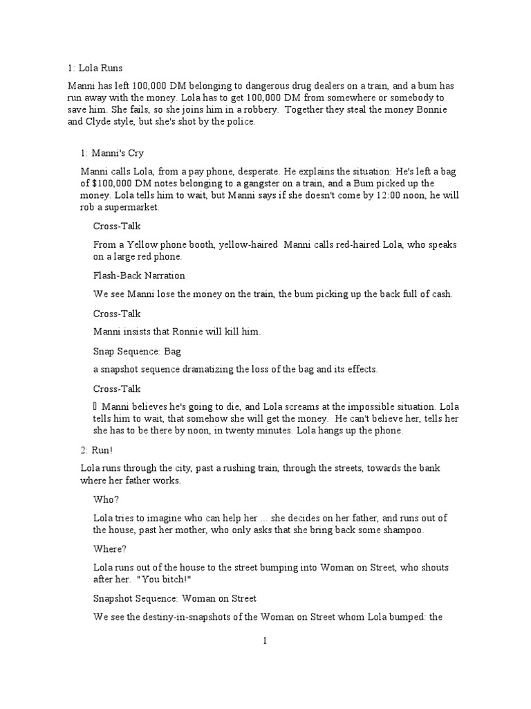 Run Lola Run Outline | PDF | Roulette