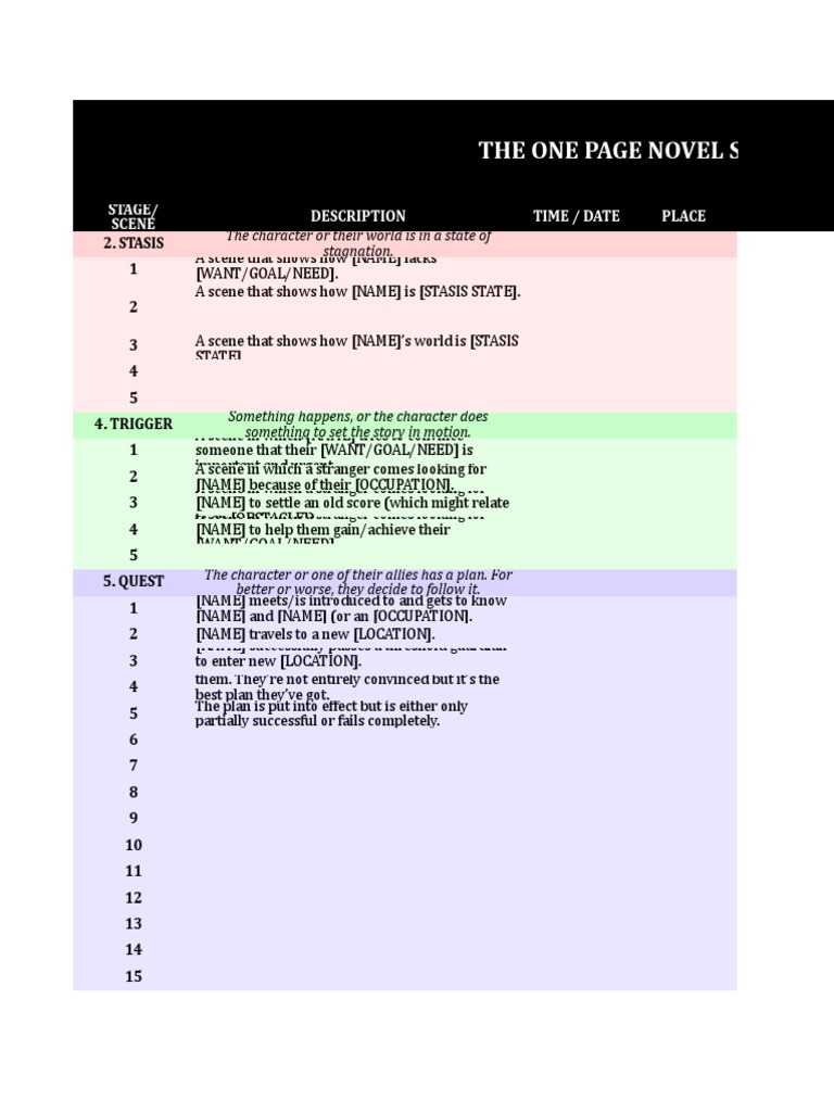 The One Page Novel Scene Spreadsheet | PDF | Leisure