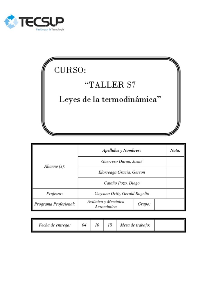 Taller S7 | PDF | Gases | Calor