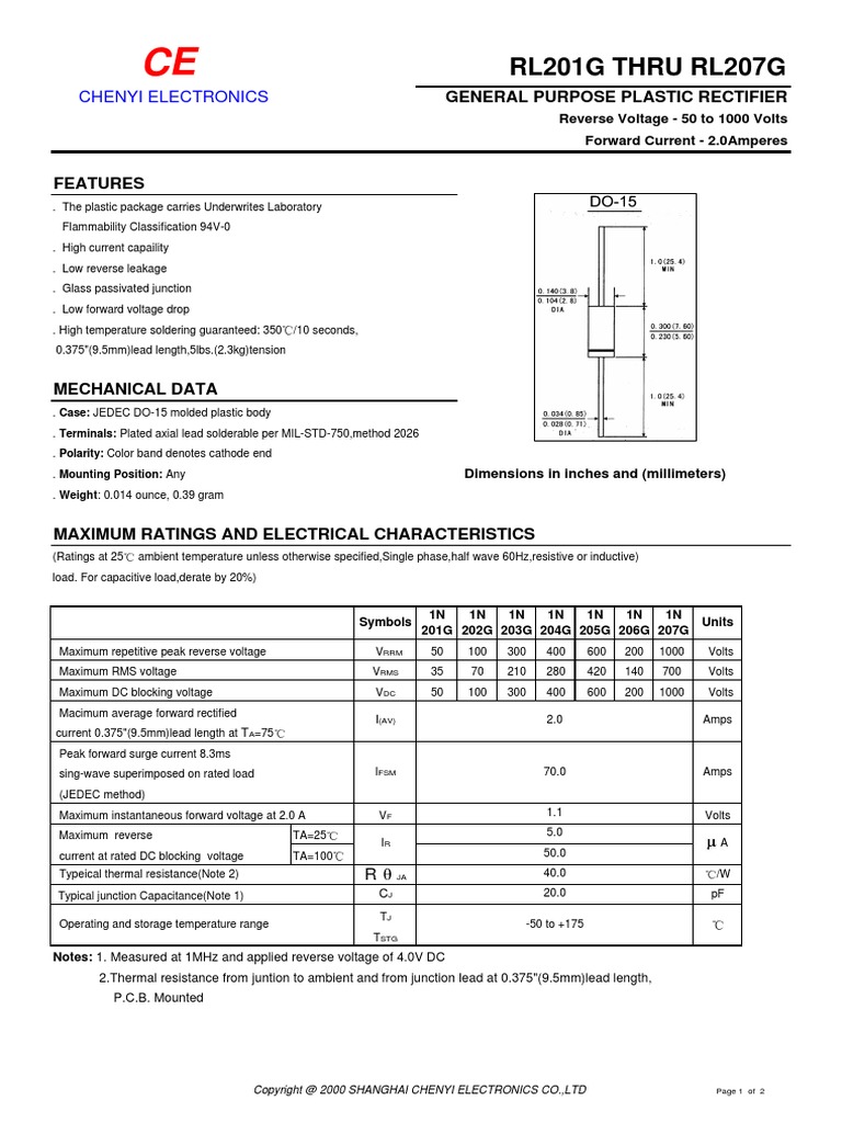 RL201G THRU RL207G: Chenyi Electronics | PDF | Rectifier | Voltage