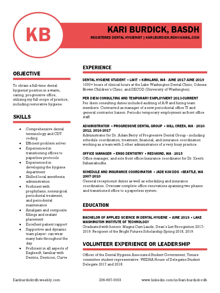KB Resume | PDF | Dental Hygienist | Dentistry