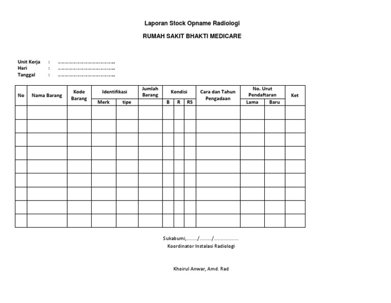 Tabel Stock Opname Barang Radiologi | PDF