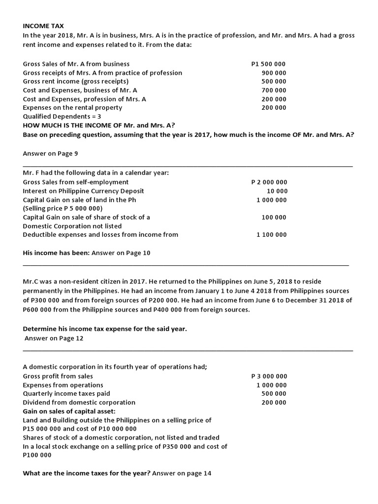 Income Tax Problems | PDF | Income Tax | Stocks