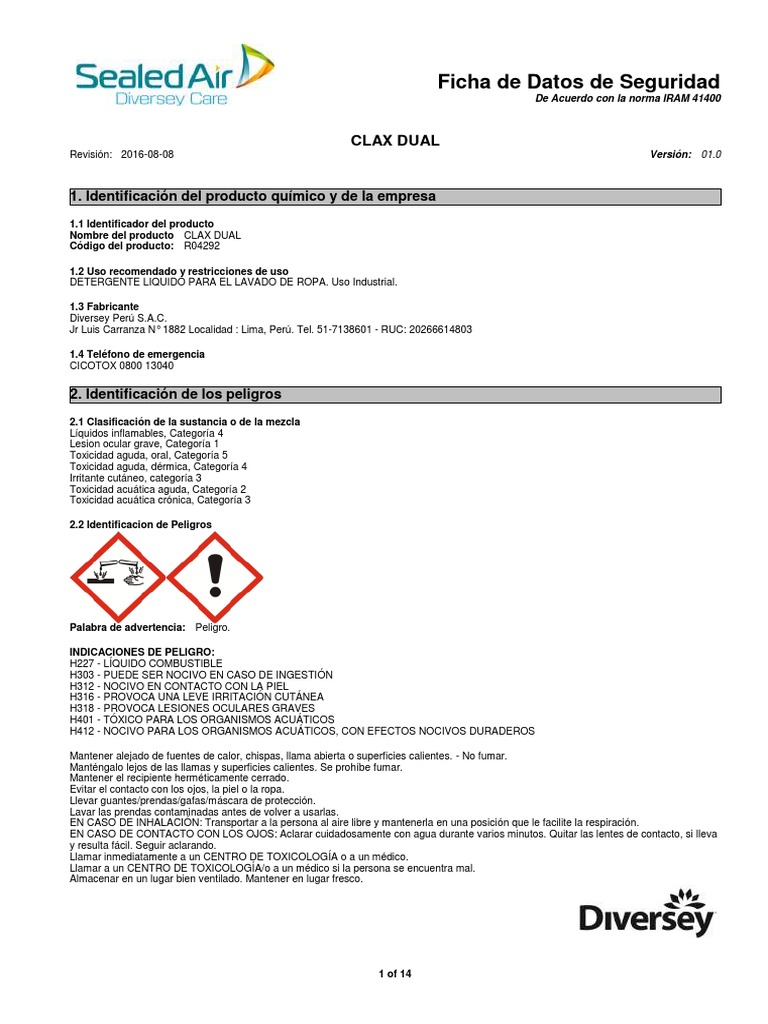 Clax Dual - MSDS | PDF | Agua | Química