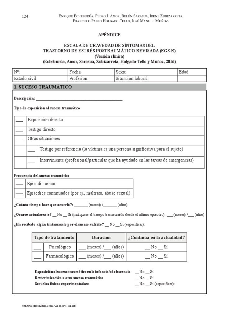 Escala EGS (TEPT) | PDF | Trastorno de estrés postraumático | Las emociones