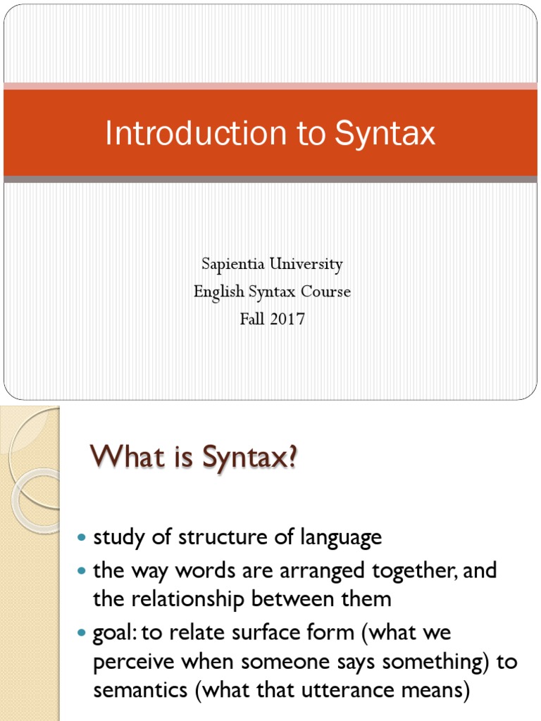Introduction To Syntax: Sapientia University English Syntax Course Fall ...