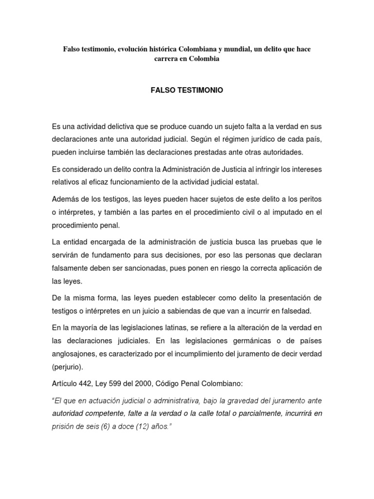Falso Testimonio en Colombia | PDF | Testimonio | Testigo