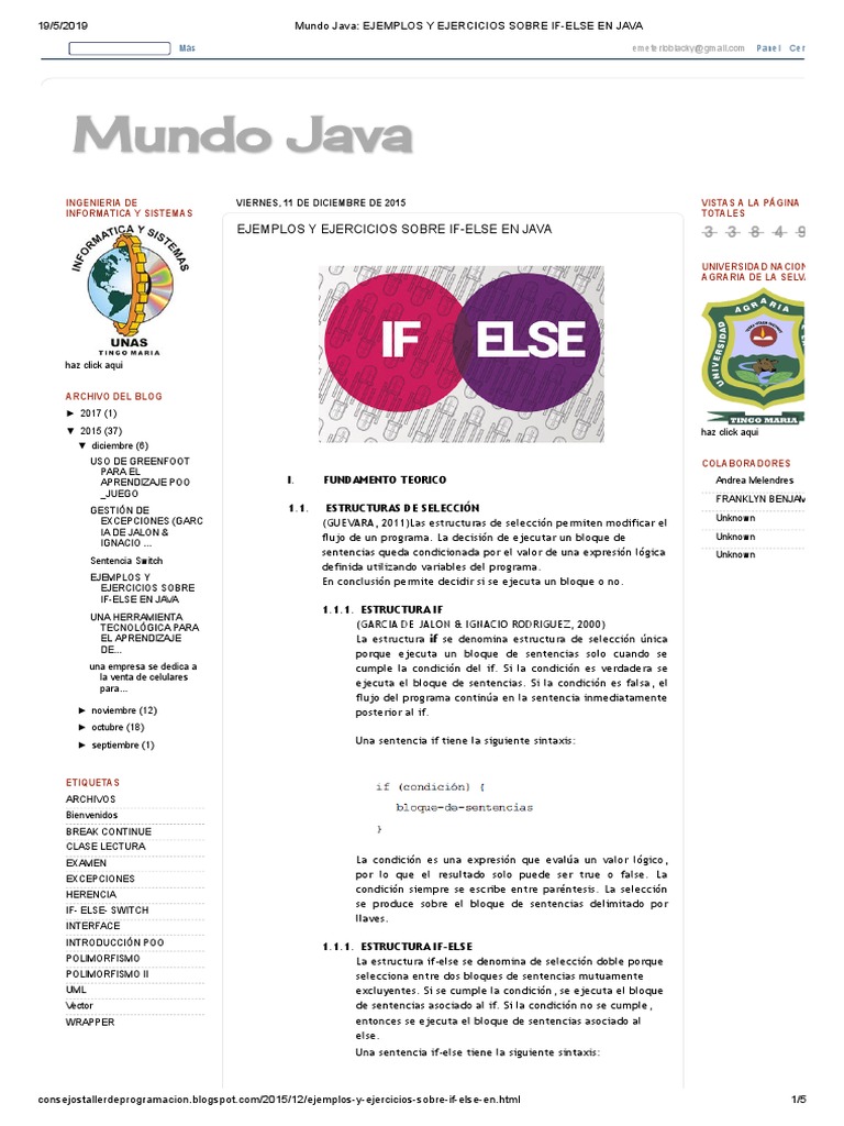 Mundo Java - Ejemplos y Ejercicios Sobre If-Else en Java | PDF | Java ...