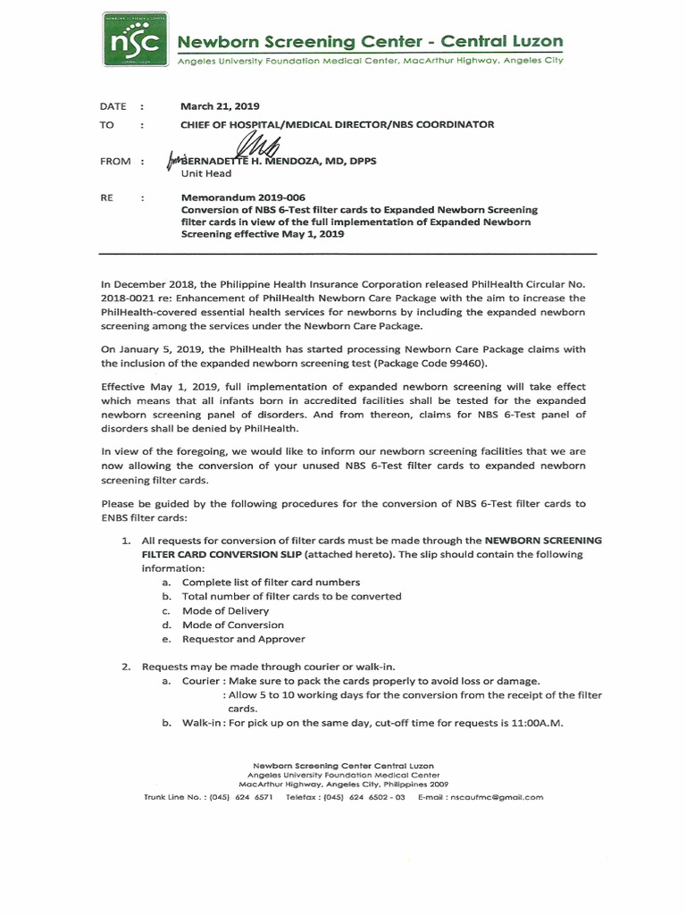 Memorandum 2019-006 Conversion of Nbs 6-Test Cards To Expanded Nbs ...
