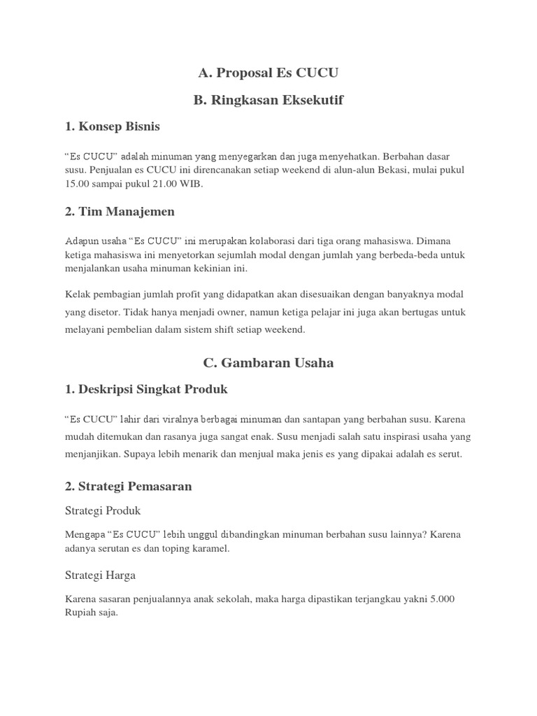 Proposal Singkat Usaha Minuman PDF | PDF