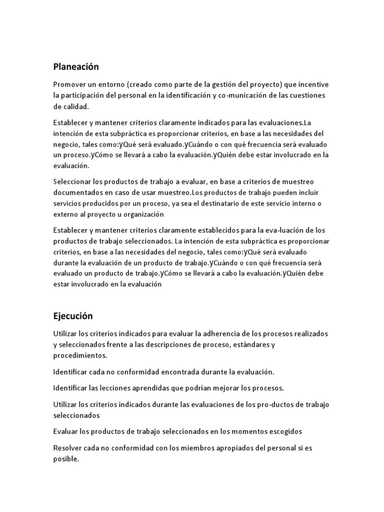 Evaluación y Mejora de Calidad PPQA | PDF | Calidad (comercial ...