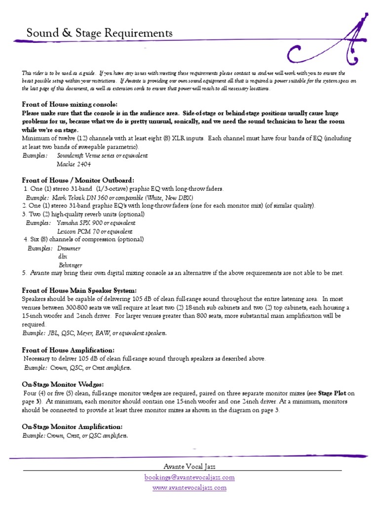 Sound & Stage Requirements: Front of House Mixing Console | PDF ...