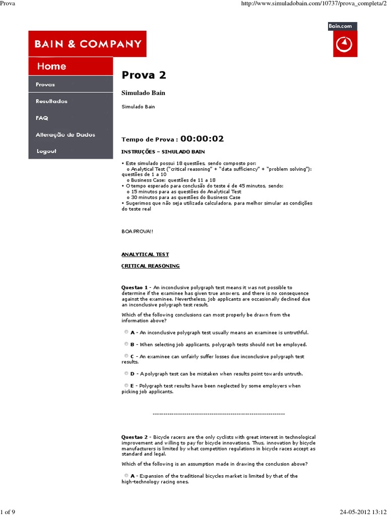 Bain - Company Test Example 2 Sem Resposta | PDF | Opinion Poll ...