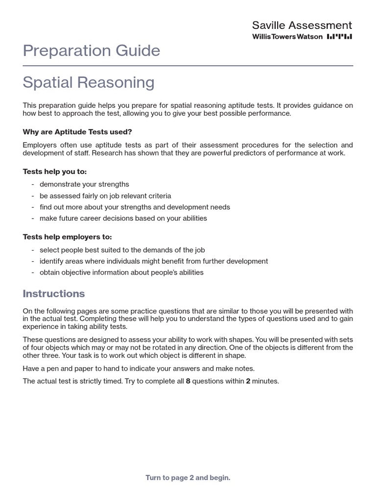 Preparation Guide Spatial Reasoning | PDF | Question | Test (Assessment)