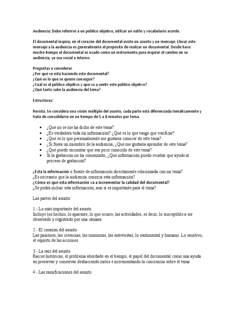 Apuntes Como Hacer Un Guion de Documental | PDF | Documental | Información