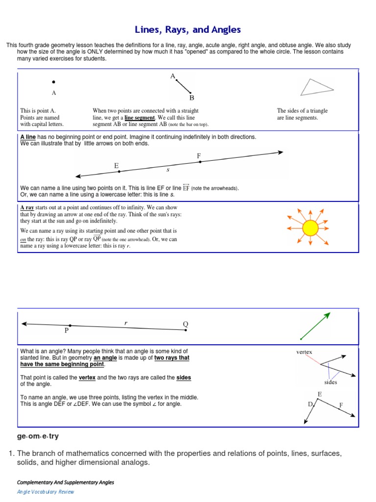 Lines, Rays, and Angles | PDF | Angle | Line (Geometry)