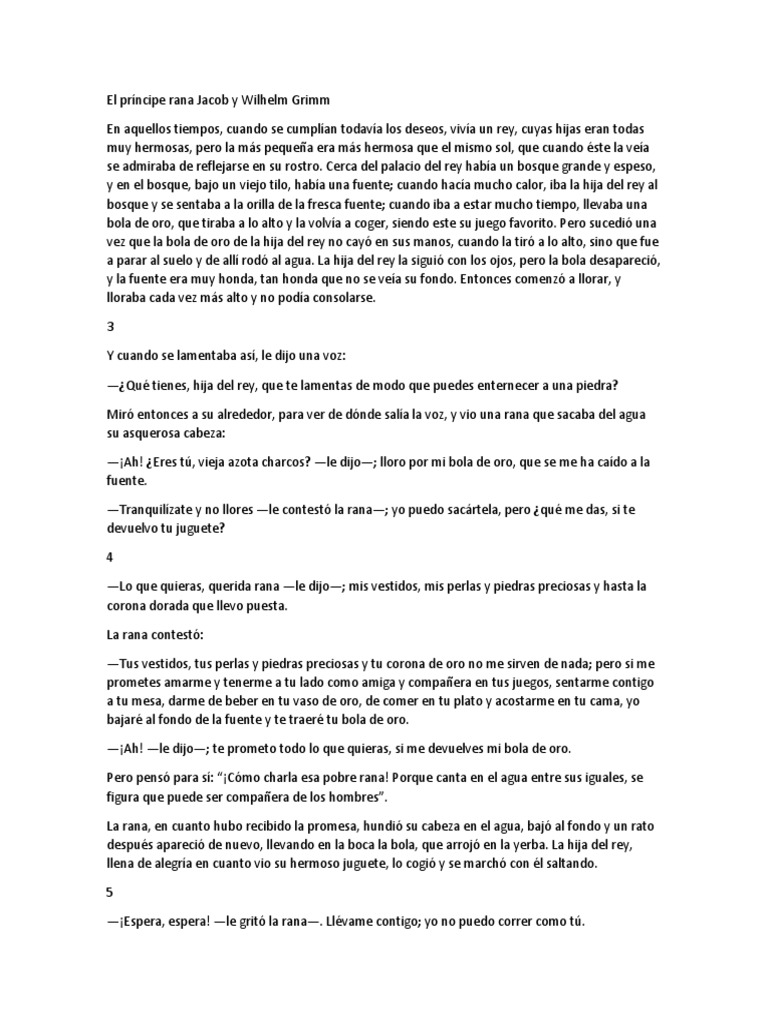 El Príncipe Rana Jacob y Wilhelm Grimm | PDF | Ocio