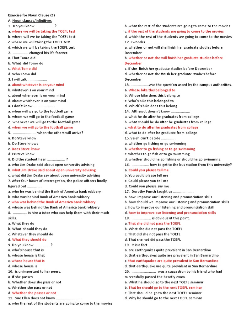 Noun Clause Practice 3 | PDF | Games & Activities