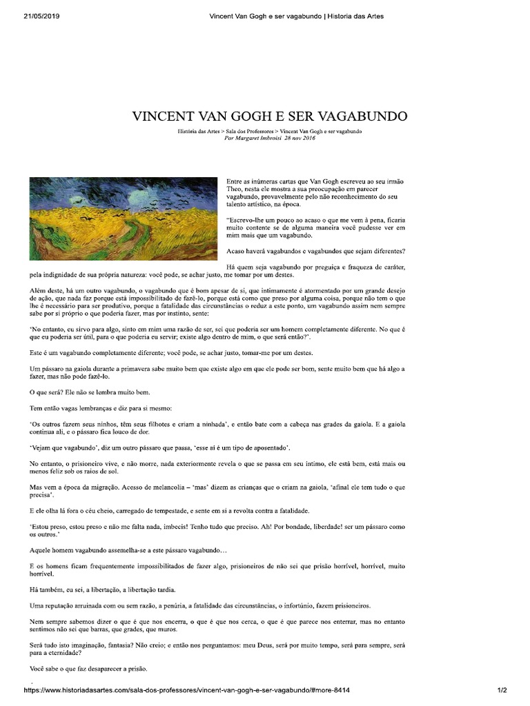 Vincent Van Gogh e Ser Vagabundo | PDF