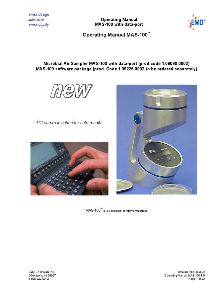 Air Sampler MAS 100 | PDF | Battery Charger | Rechargeable Battery