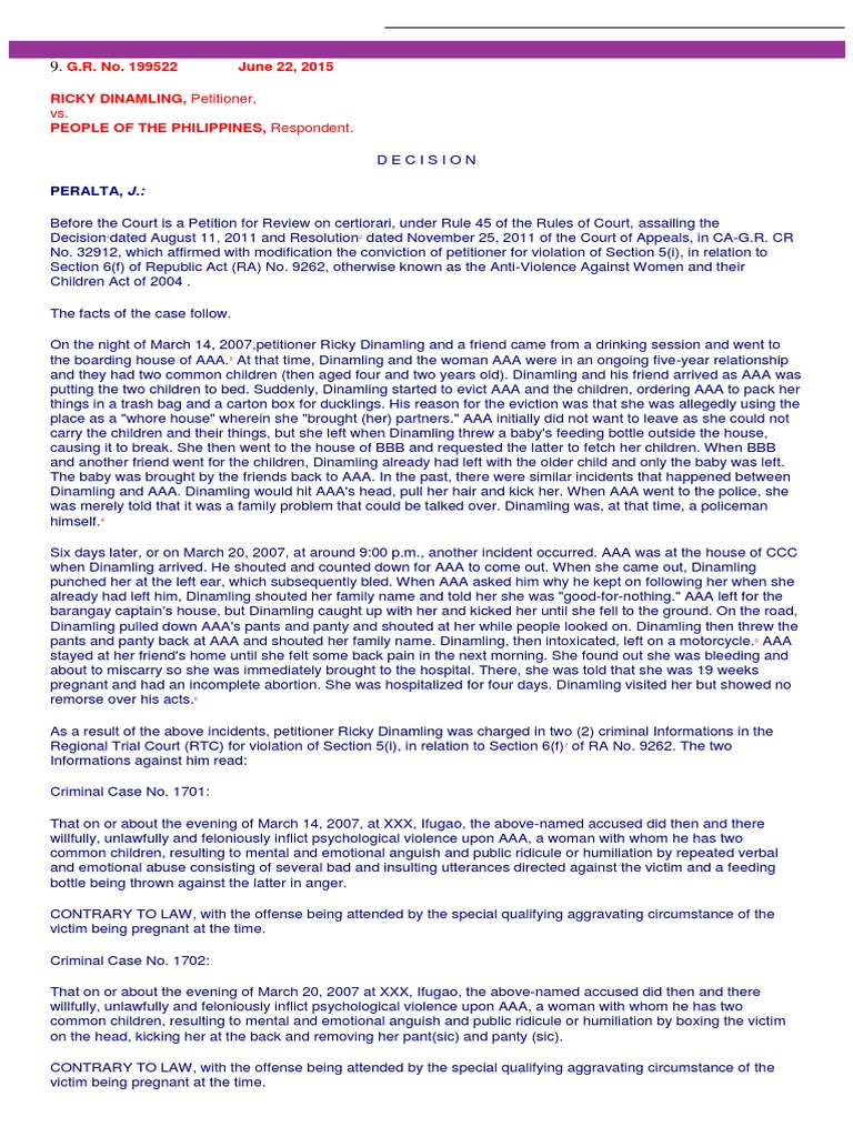 Ra 9262 Landmark Cases | PDF | Sentence (Law) | Acquittal