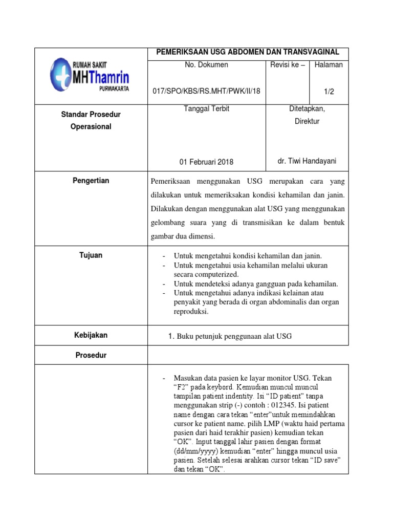 Sop PEMERIKSAAN USG ABDOMEN DAN TRANSVAGINAL | PDF